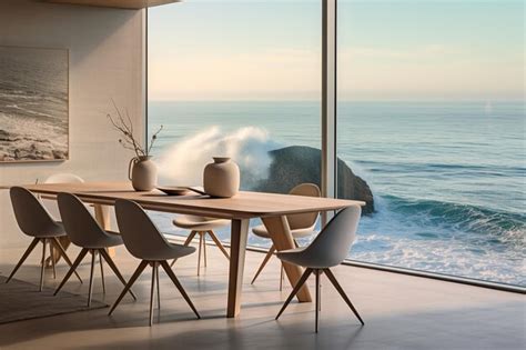 Premium Photo Minimalist Dining Room With Breathtaking Ocean View
