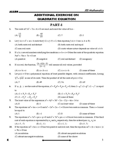 Analysis Of Quadratic Equations And Their Properties Demonstrated