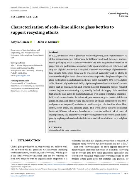 Pdf Characterization Of Soda Lime Silicate Glass Bottles To Support