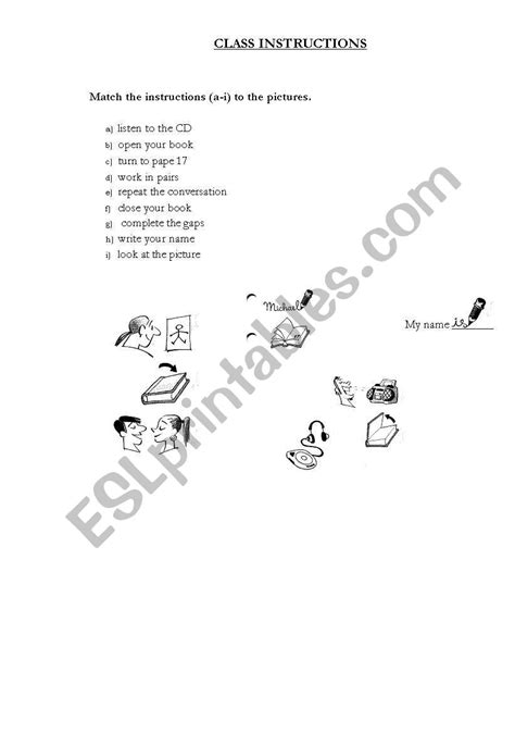 English Worksheets Class Instructions
