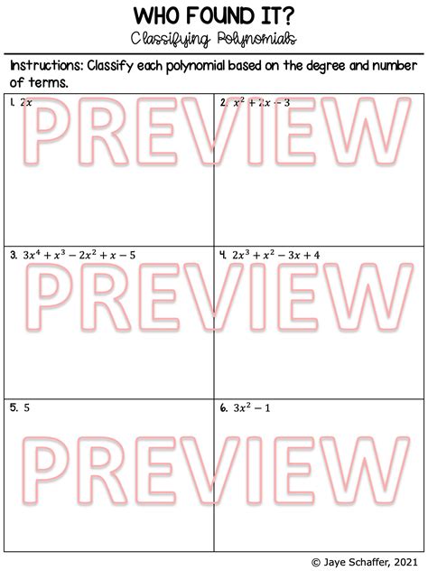 Classifying Polynomials Clue Mini Mystery Activity Made By Teachers