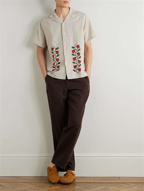 Portuguese Flannel Branch Convertible Collar Embroidered Linen And