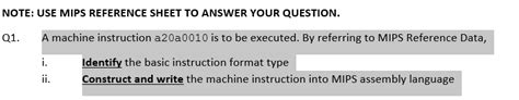 Solved Note Use Mips Reference Sheet To Answer Your