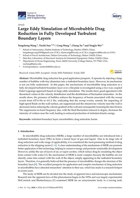 Pdf Large Eddy Simulation Of Microbubble Drag Reduction In Fully