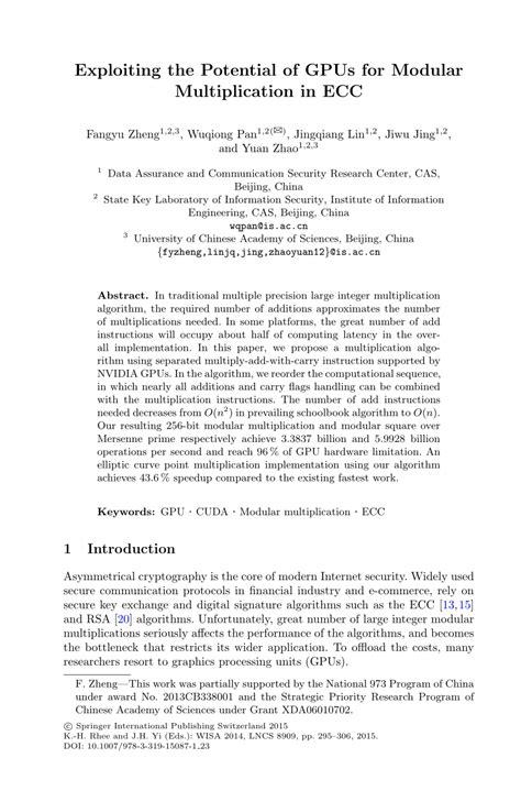 Pdf Exploiting The Potential Of Gpus For Modular Multiplication In Ecc
