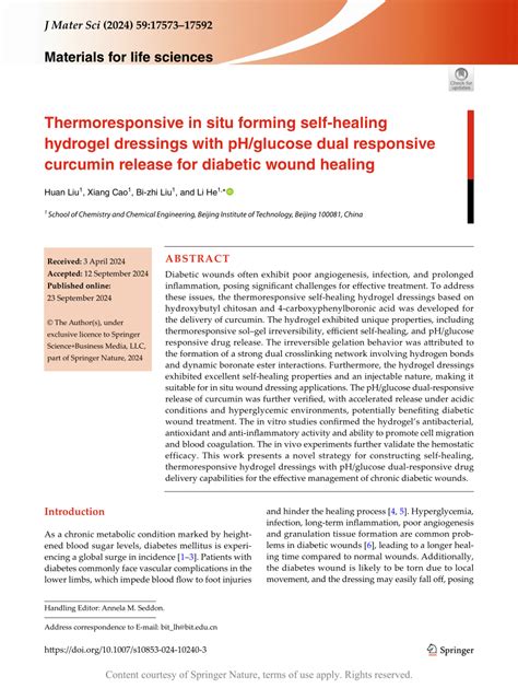 Thermoresponsive In Situ Forming Self Healing Hydrogel Dressings With