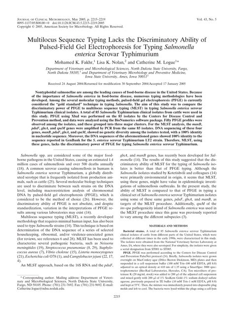Pdf Multilocus Sequence Typing Lacks The Discriminatory Ability Of Pulsed Field Gel