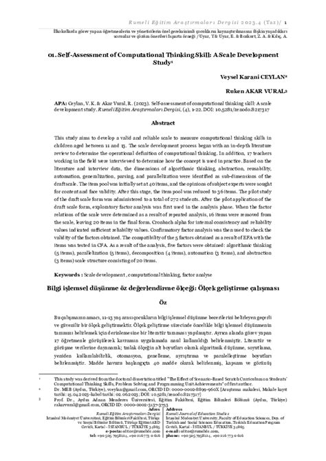 Pdf Self Assessment Of Computational Thinking Skill A Scale