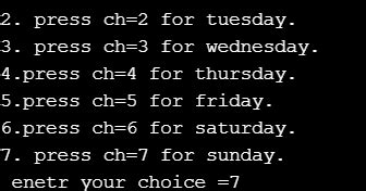 Complete C C Program To Print Day Name Of Week Using Switch Statements