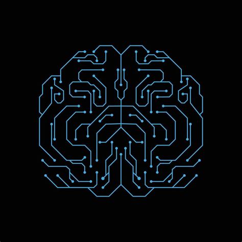 Brain In Style Of Printed Circuit Board Outline Illustration Futuristic Artificial Intelligence