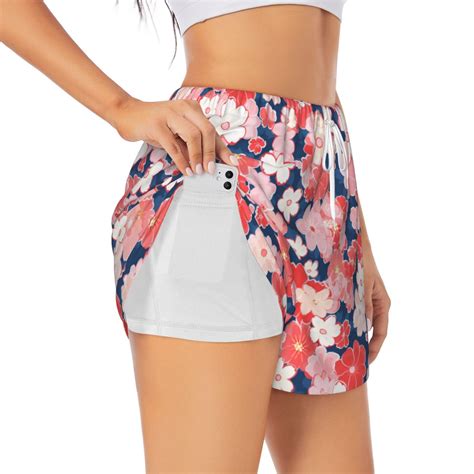 Balery Japanese Cherry Blossoms Pattern Womens Running Shorts With
