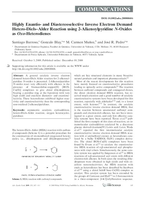 Pdf Highly Enantio And Diastereoselective Inverse Electron Demand Hetero Diels Alder Reaction