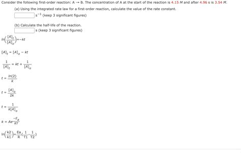 Solved Consider The Following First Order Reaction AB Chegg