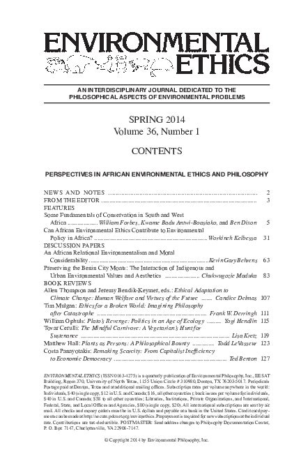 Pdf An African Relational Environmentalism And Moral Considerability