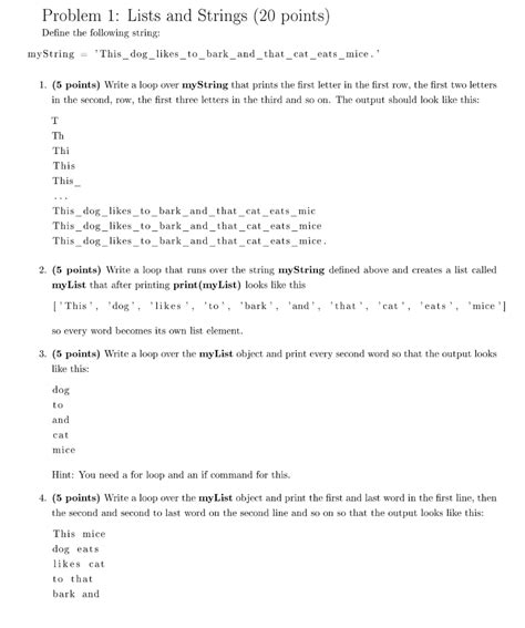 Solved Problem 1 Lists And Strings 20 Points Define The