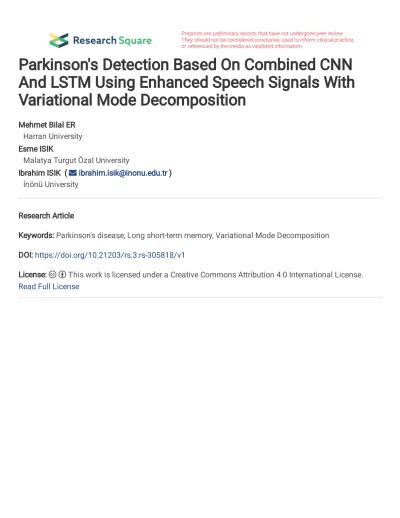 parkinson s detection based on combined cnn and lstm using enhanced