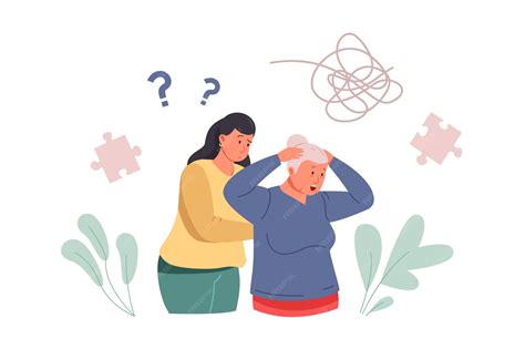 Premium Vector Woman Alzheimer Caregiver With Elder Grandma Dementia