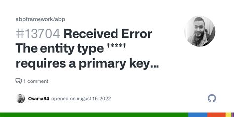 received error the entity type requires a primary key to be