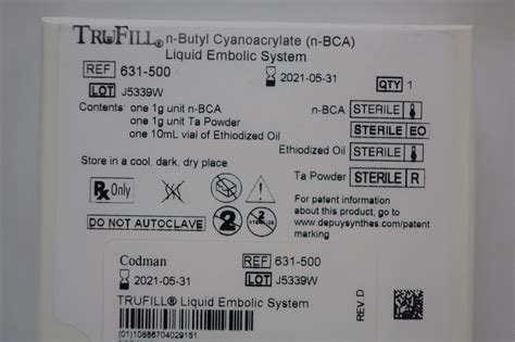 New Codman 631 500 Trufill N Butyl Cyanoacrylate N Bca Liquid Embolic System 1g Disposables