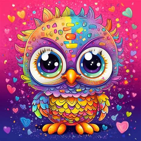 Hermoso Estilo Chibi Búho Con Fondo Colorido Foto Premium