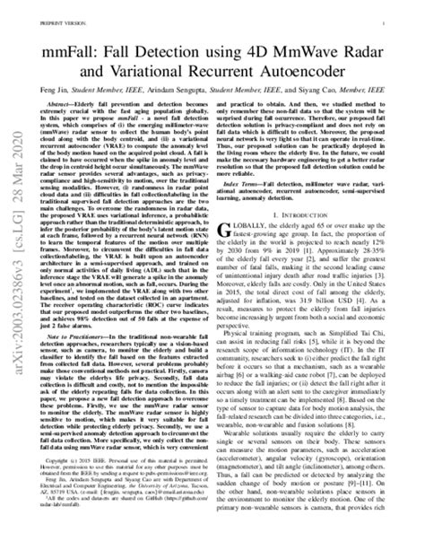 Pdf Mmfall Fall Detection Using 4 D Mmwave Radar And A Hybrid Variational Rnn Autoencoder