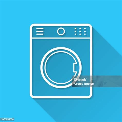 세탁기 파란색 배경에 아이콘 긴 그림자가 있는 평면 디자인 3차원 형태에 대한 스톡 벡터 아트 및 기타 이미지 3차원 형태 물 스핀 Istock