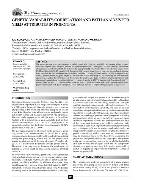 Pdf Genetic Variability Correlation And Path Analysis For Yield