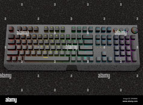 Realistic Computer Keyboard With Black Chrome Texture Isolated On Black