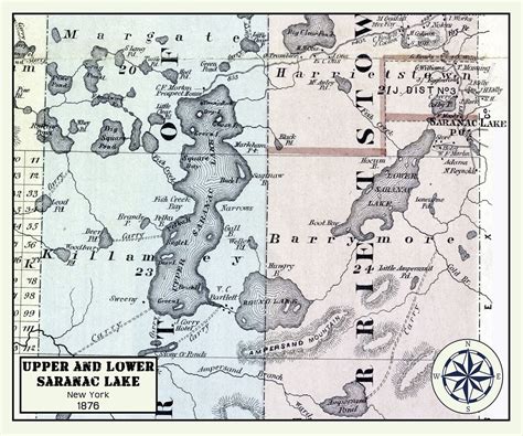 1876 Map Of Upper And Lower Saranac Lake New York Etsy
