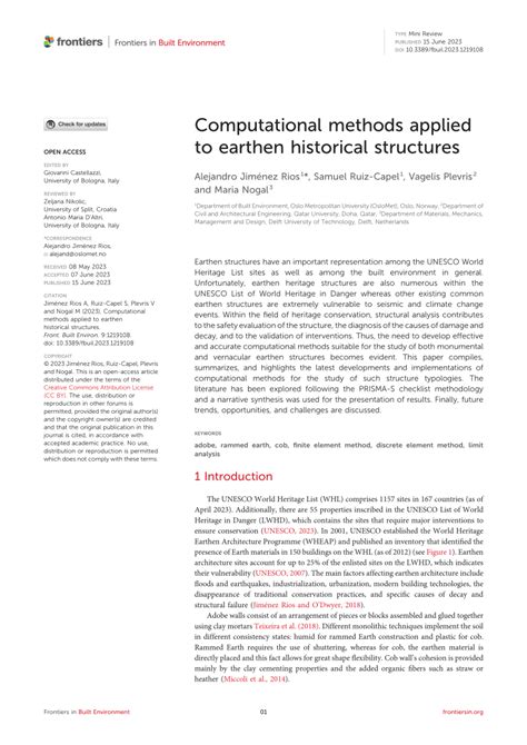 pdf computational methods applied to earthen historical structures