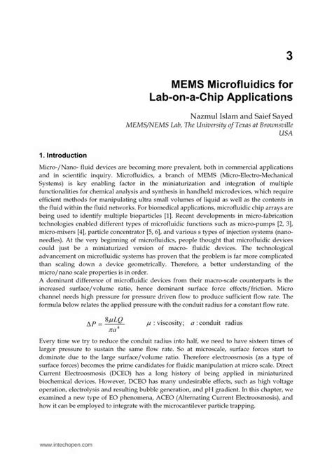 Pdf Mems Microfluidics For Lab On A Chip Applications · 2 Mems Microfluidics Past Present