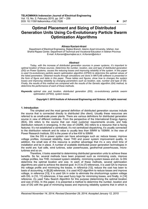 Optimal Placement And Sizing Of Distributed Generation Units Using Co