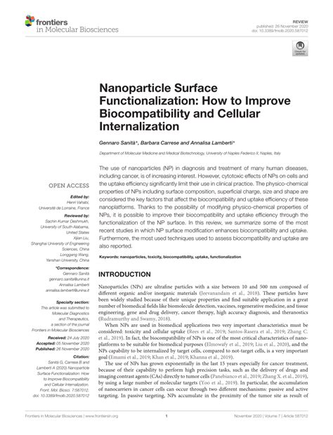Pdf Nanoparticle Surface Functionalization How To Improve Biocompatibility And Cellular