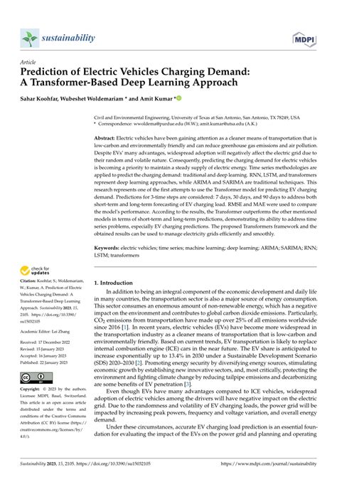 Pdf Prediction Of Electric Vehicles Charging Demand A Transformer