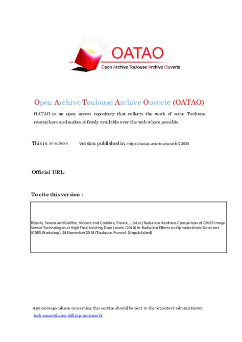 Pdf Radiation Hardness Comparison Of Cmos Image Sensor Technologies At High Total Ionizing