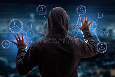 Hacker Man In The Dark Using Computer To Hack Data And Information System Stock Image Image Of
