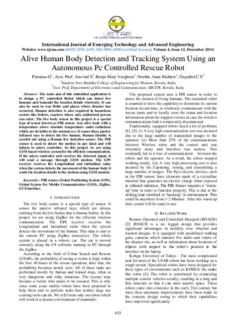 Pdf Alive Human Body Detection And Tracking System Using An Autonomous Pc Controlled Rescue Robot