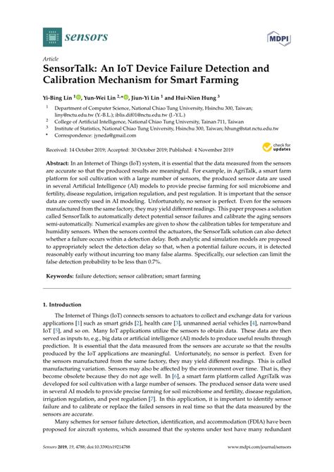 PDF SensorTalk An IoT Device Failure Detection And Calibration Mechanism For Smart Farming