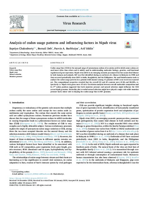 Pdf Analysis Of Codon Usage Patterns And Influencing Factors In Nipah