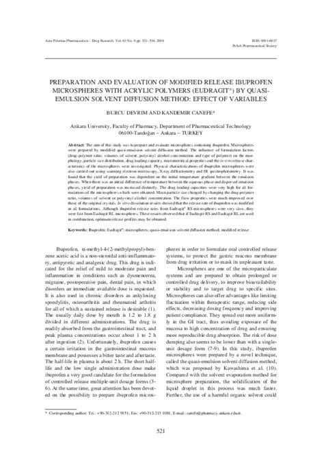 Pdf Preparation And Evaluation Of Modified Release Ibuprofen