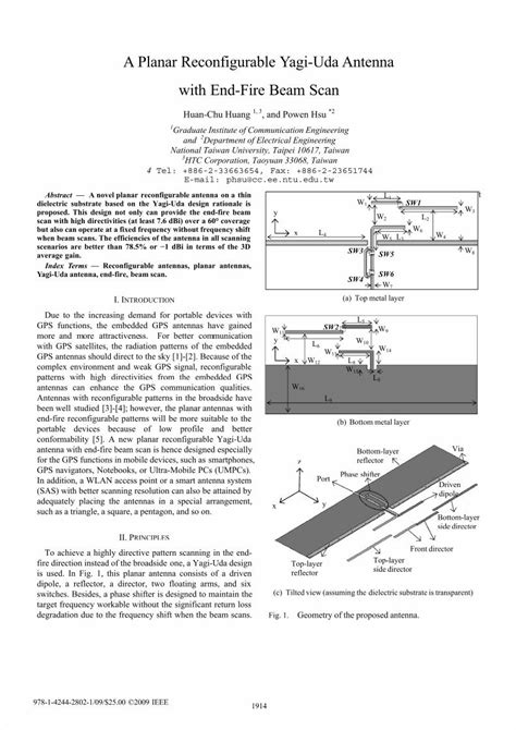 pdf a planar reconfigurable yagi uda antenna with end fire beam scan