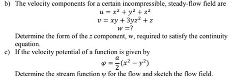 solved b the velocity components for a certain