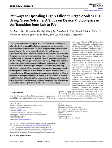 Pdf Pathways To Upscaling Highly Efficient Organic Solar Cells Using