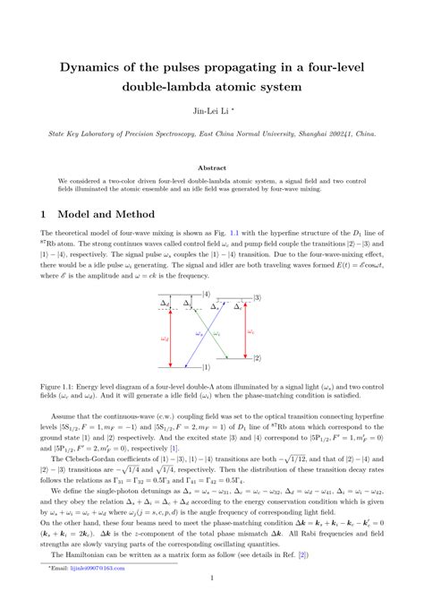 Pdf Dynamics Of The Pulses Propagating In A Four Level Double Lambda