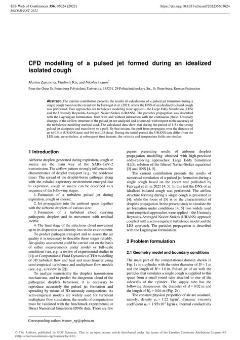 Pdf Cfd Modelling Of A Pulsed Jet Formed During An Idealized Isolated
