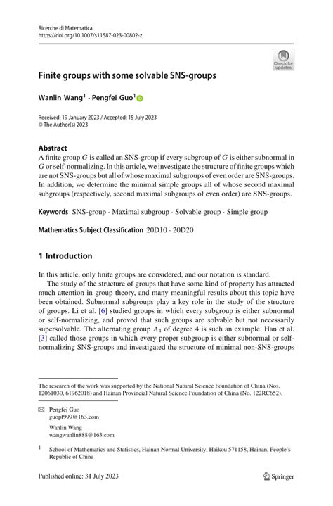 Pdf Finite Groups With Some Solvable Sns Groups