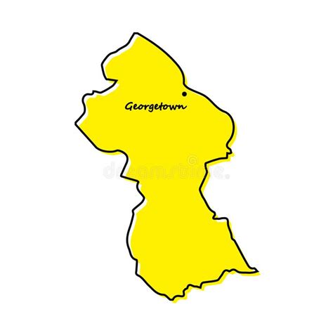 Simple Outline Map Of Guyana With Capital Location Stock Vector