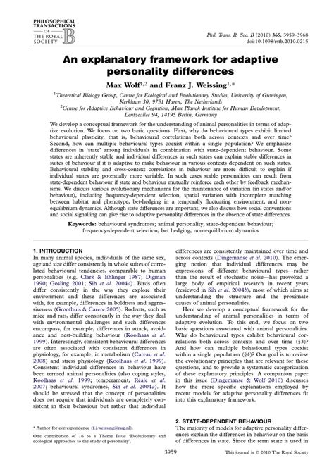 pdf an explanatory framework for adaptive personality differences
