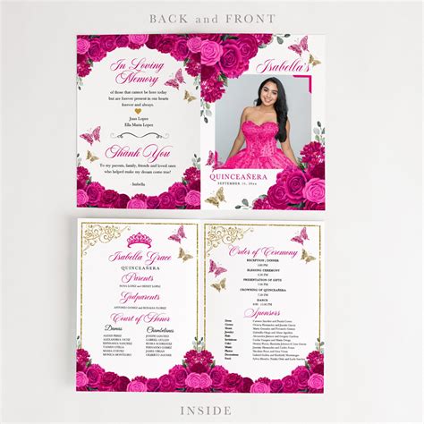 EDITABLE Program Template Elegant Fuchsia Pink Floral Etsy