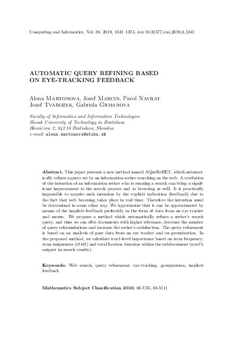 Pdf Automatic Query Refining Based On Eye Tracking Feedback Pavol